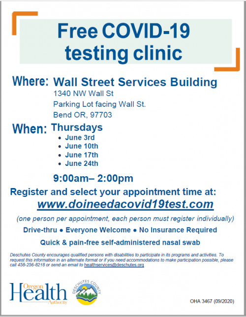 Free drive-thru COVID-19 testing in Bend | Deschutes County Oregon